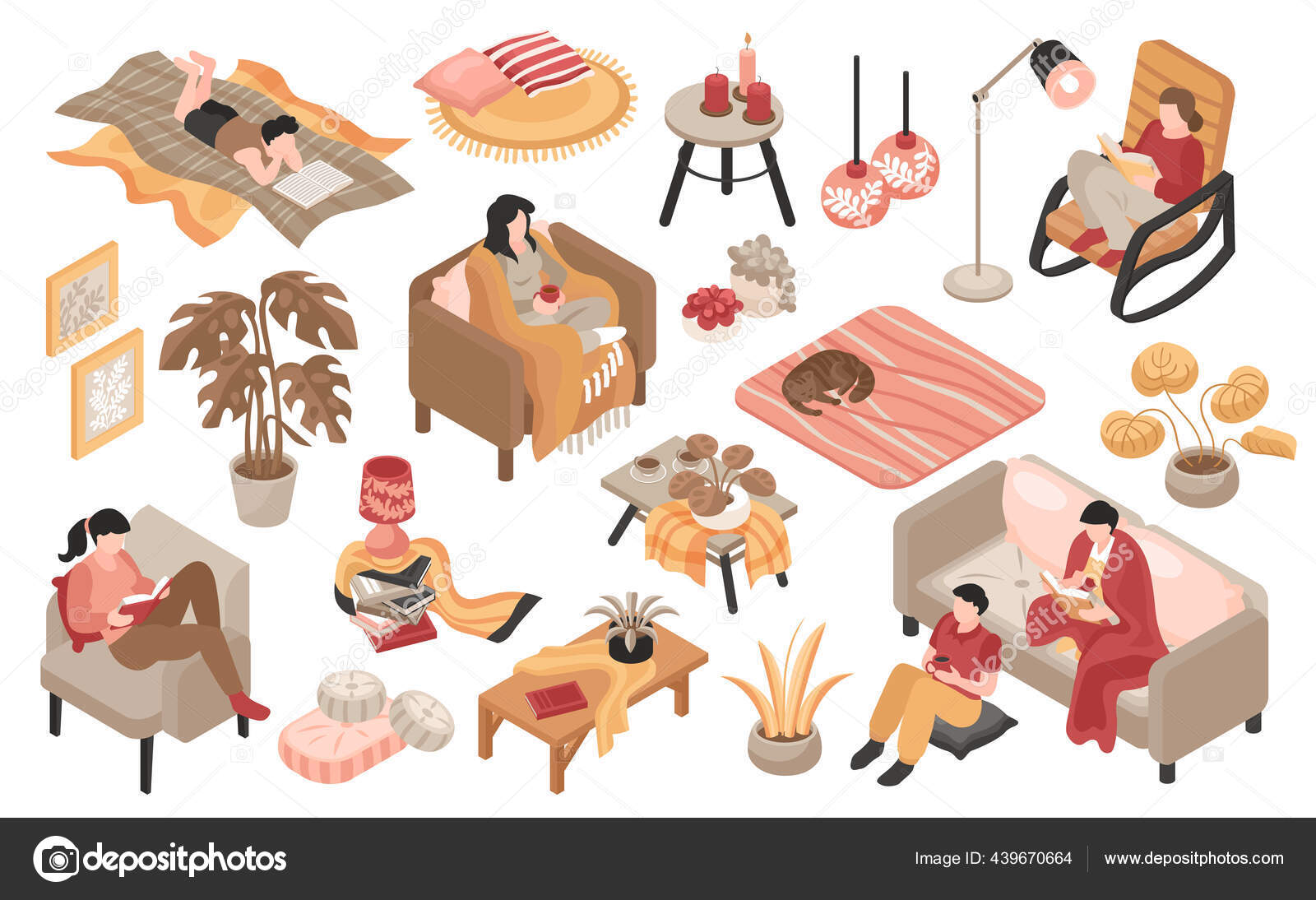 Isometric Cozy Home Icon Set Stock Vector by ©macrovector 439670664