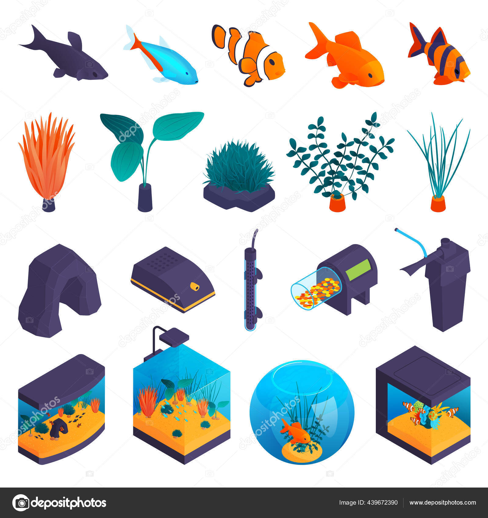 Aquarium Isometric Set Stock Vector by ©macrovector #439672390