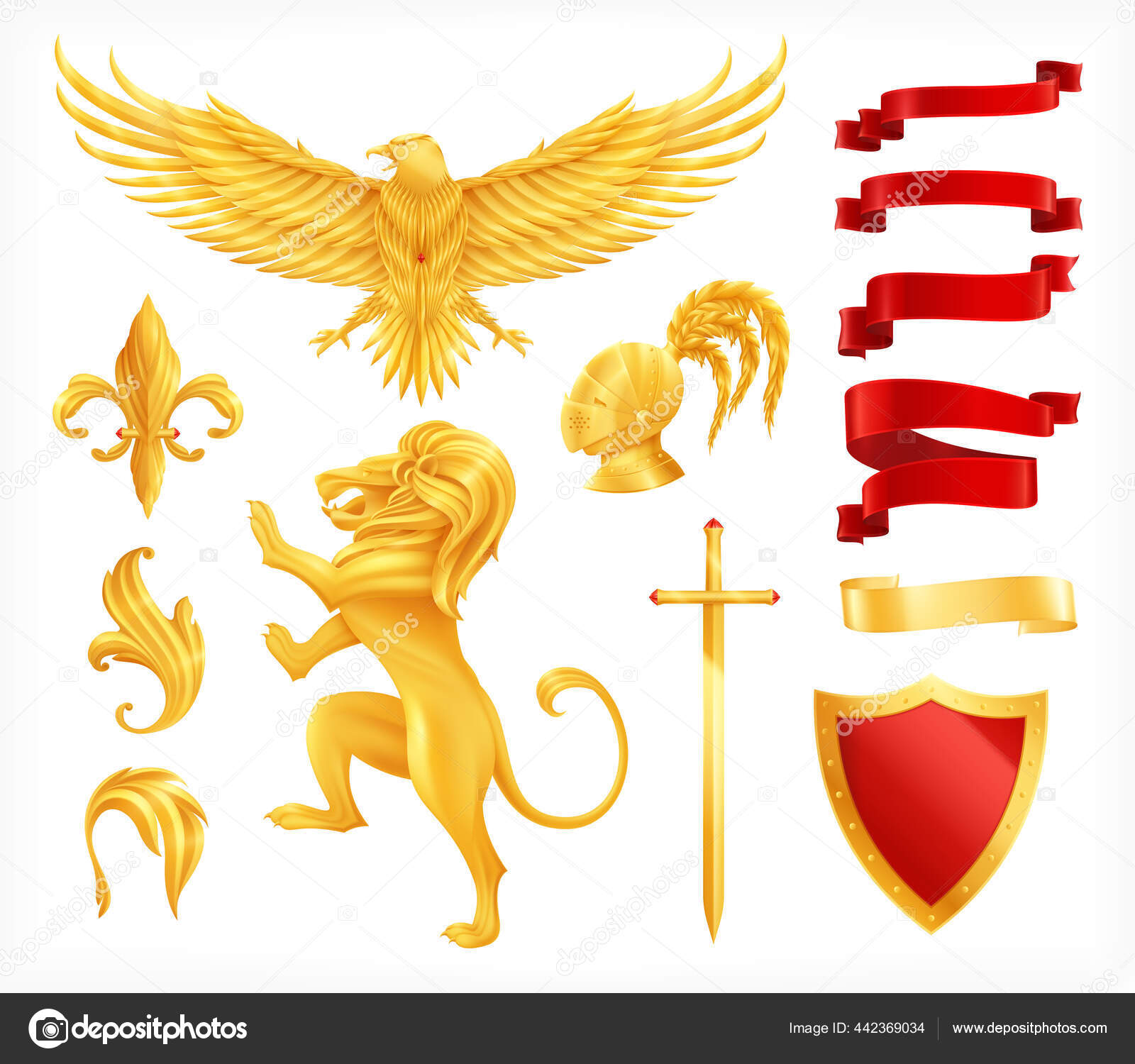 Heraldic Animals Set Stock Illustration by ©macrovector #442369034