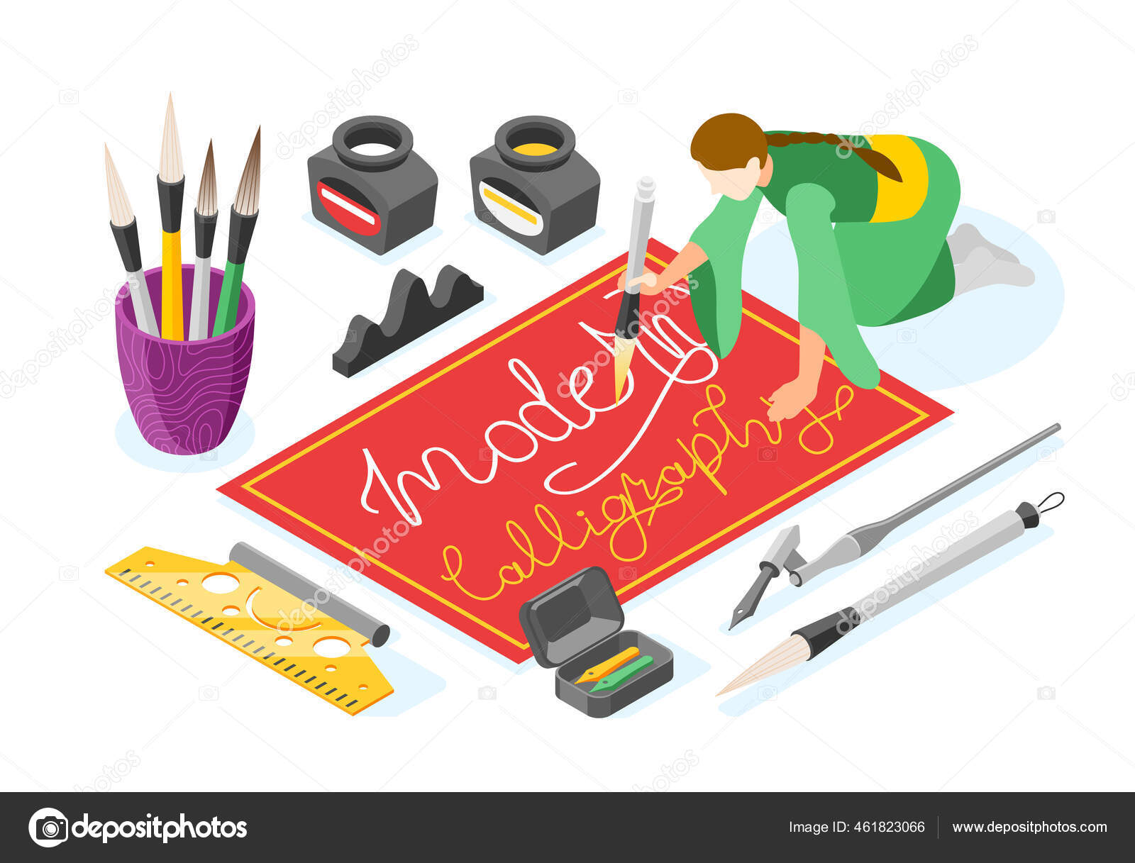 Calligraphic Writing Isometric Composition Stock Vector Image by ...