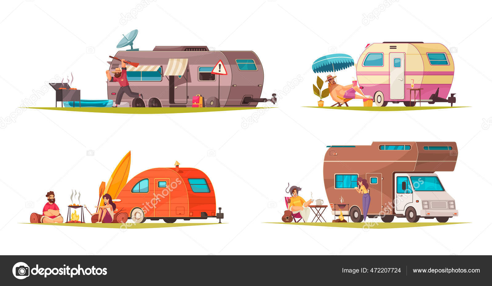 Travel Trailer Camper Set Stock Vector by ©macrovector 472207724