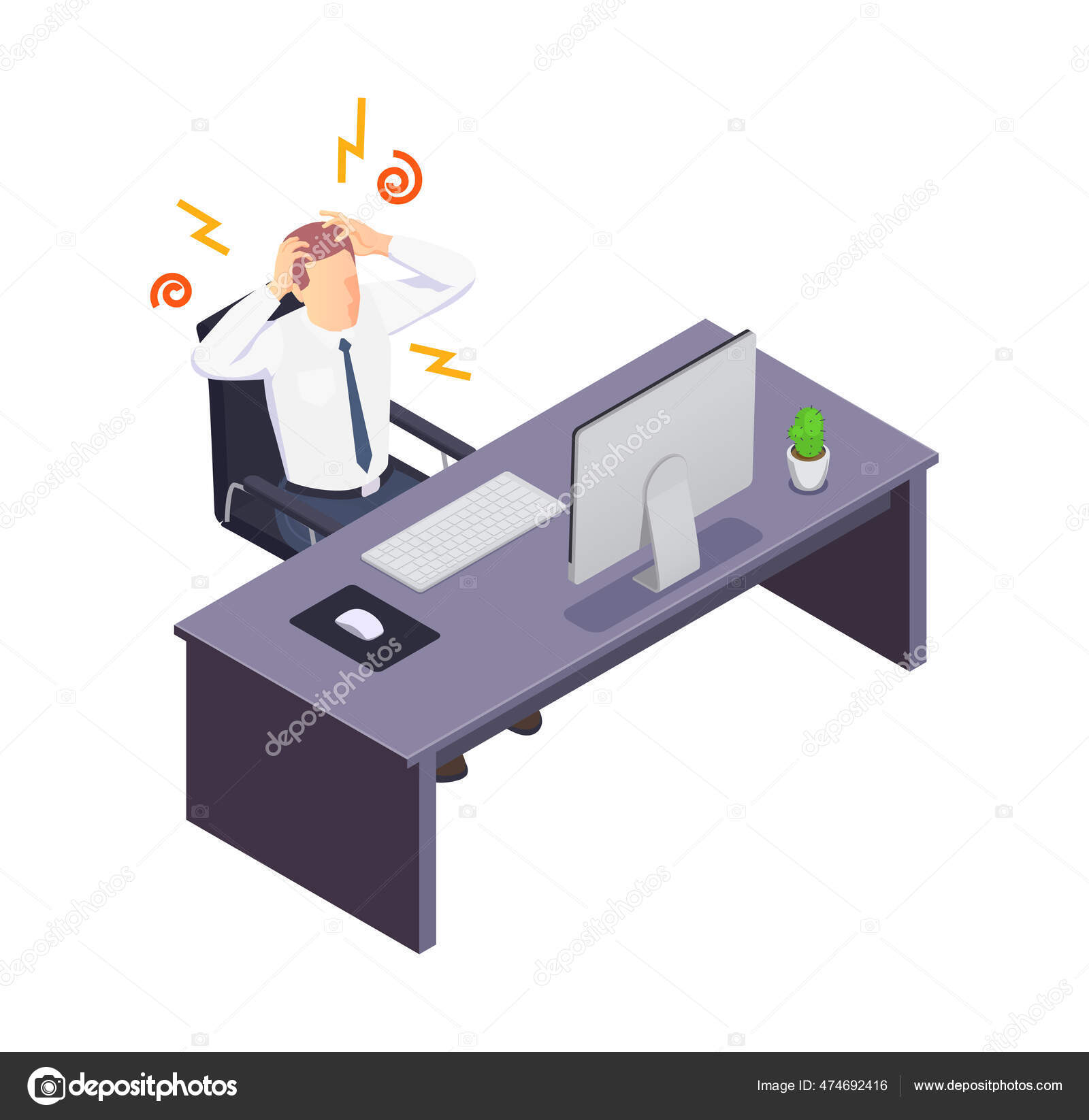 Stressed Worker Icon Stock Vector Image by ©macrovector #474692416