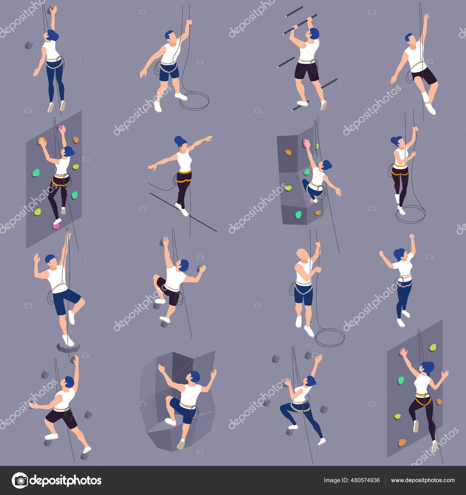 Sport Climbers Isometric Set Stock Vector by ©macrovector 480574936