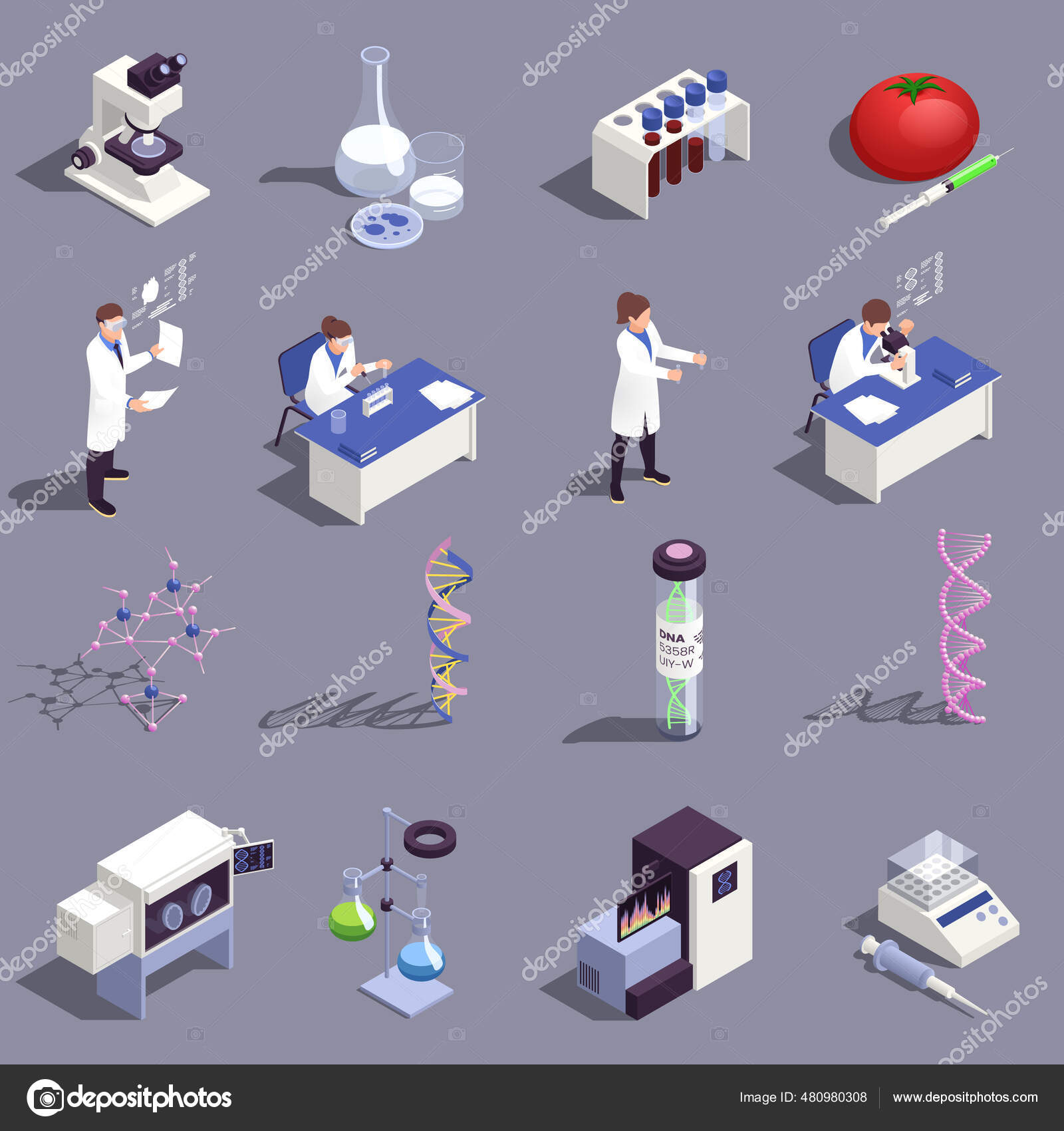 Genetic Engineering Icons Set Stock Vector by ©macrovector 480980308