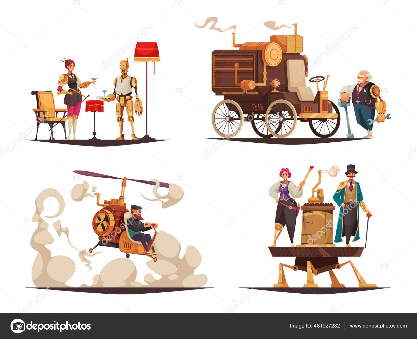 Steampunk Cartoon Compositions Stock Vector Image by ©macrovector ...