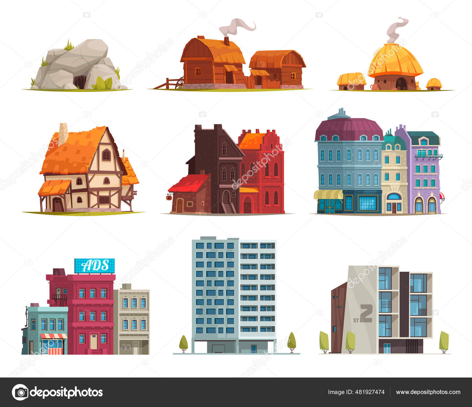 Architectural Housing Evolution Set Stock Vector by ©macrovector 481927474
