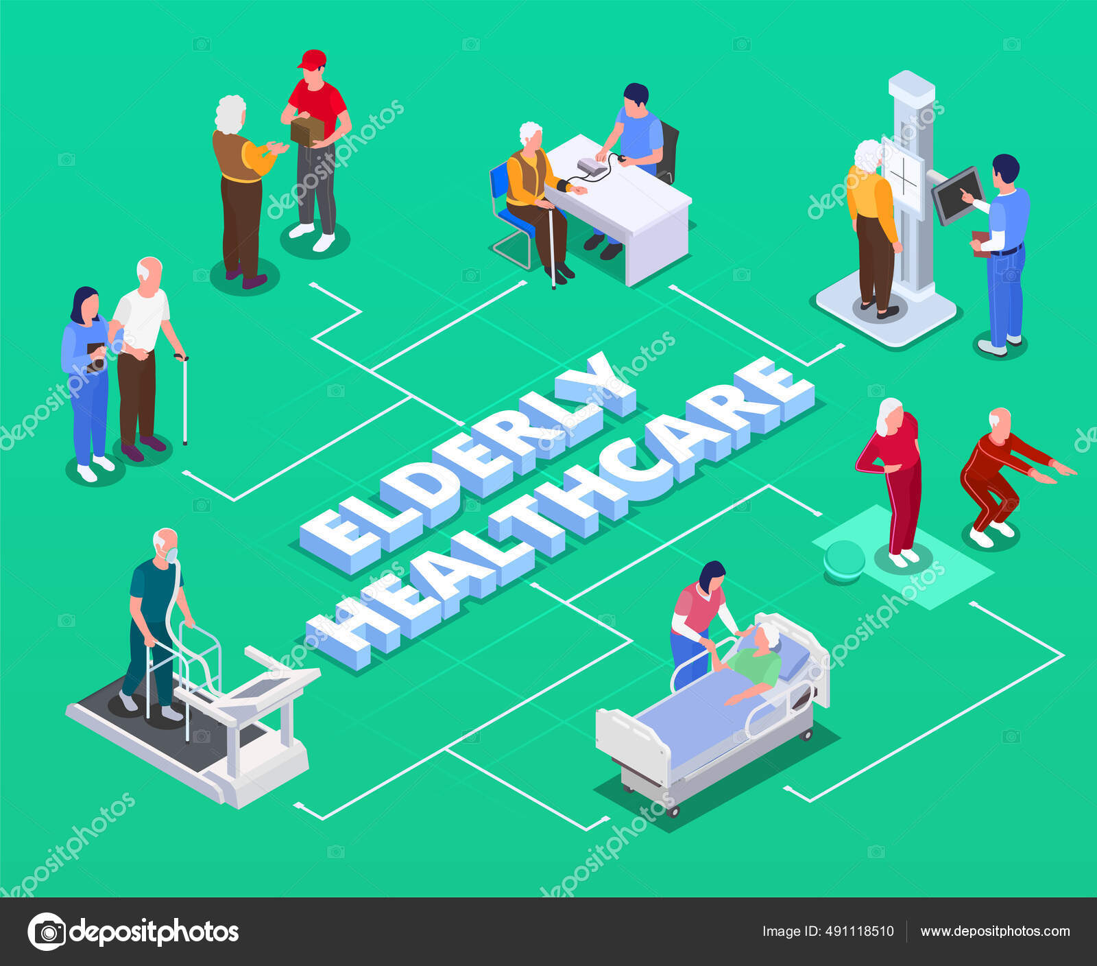 Elderly People Healthcare Isometric Infographics Stock Vector Image by ...