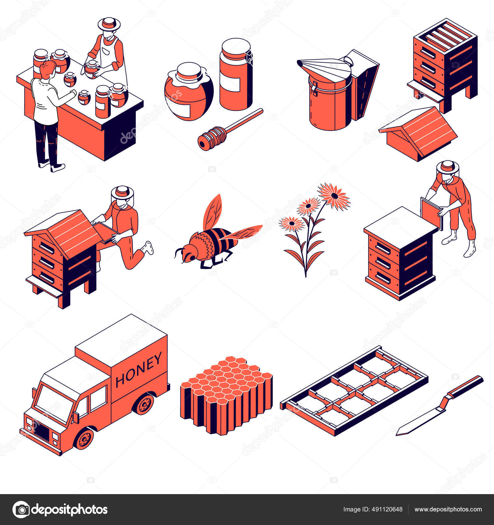 Beekeeping Isometric Icon Set Stock Vector by ©macrovector 491120648