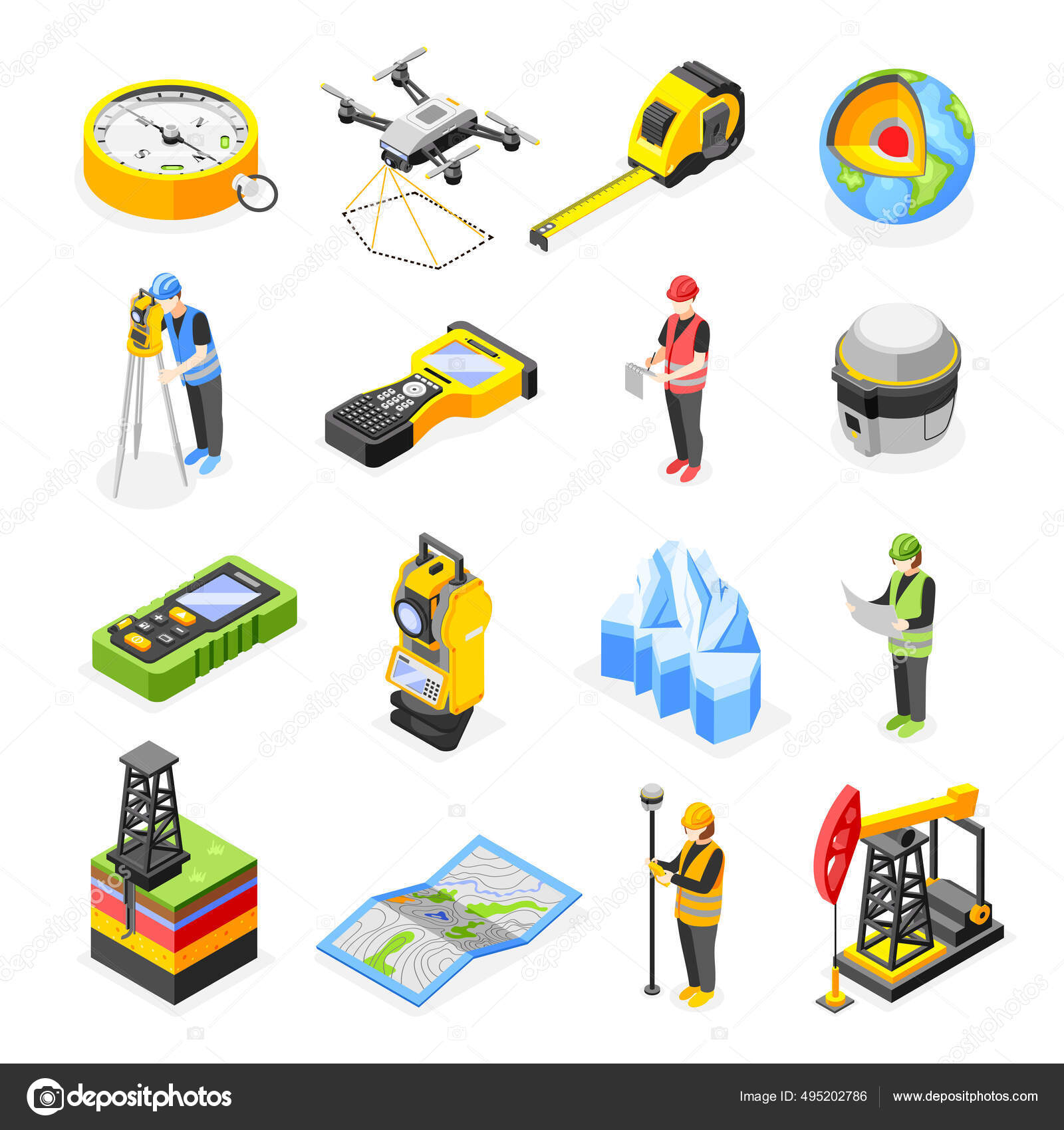 Geodesy Isometric Icons Collection Stock Vector by ©macrovector 495202786