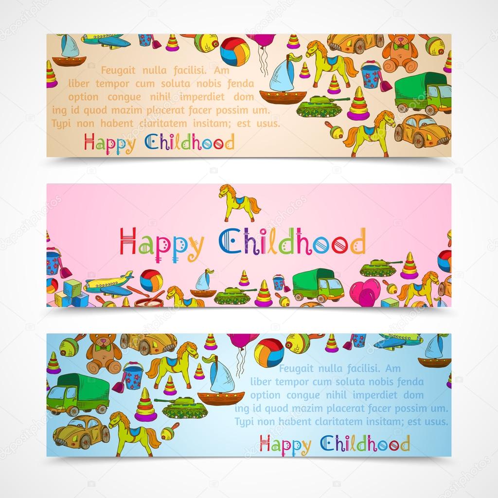 Toys banners horizontal set — Stock Vector © macrovector #51864513