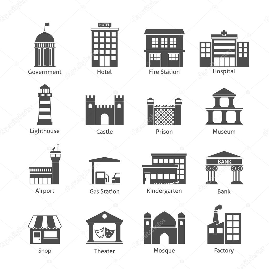 Government buildings icons — Stock Vector © macrovector #53324123