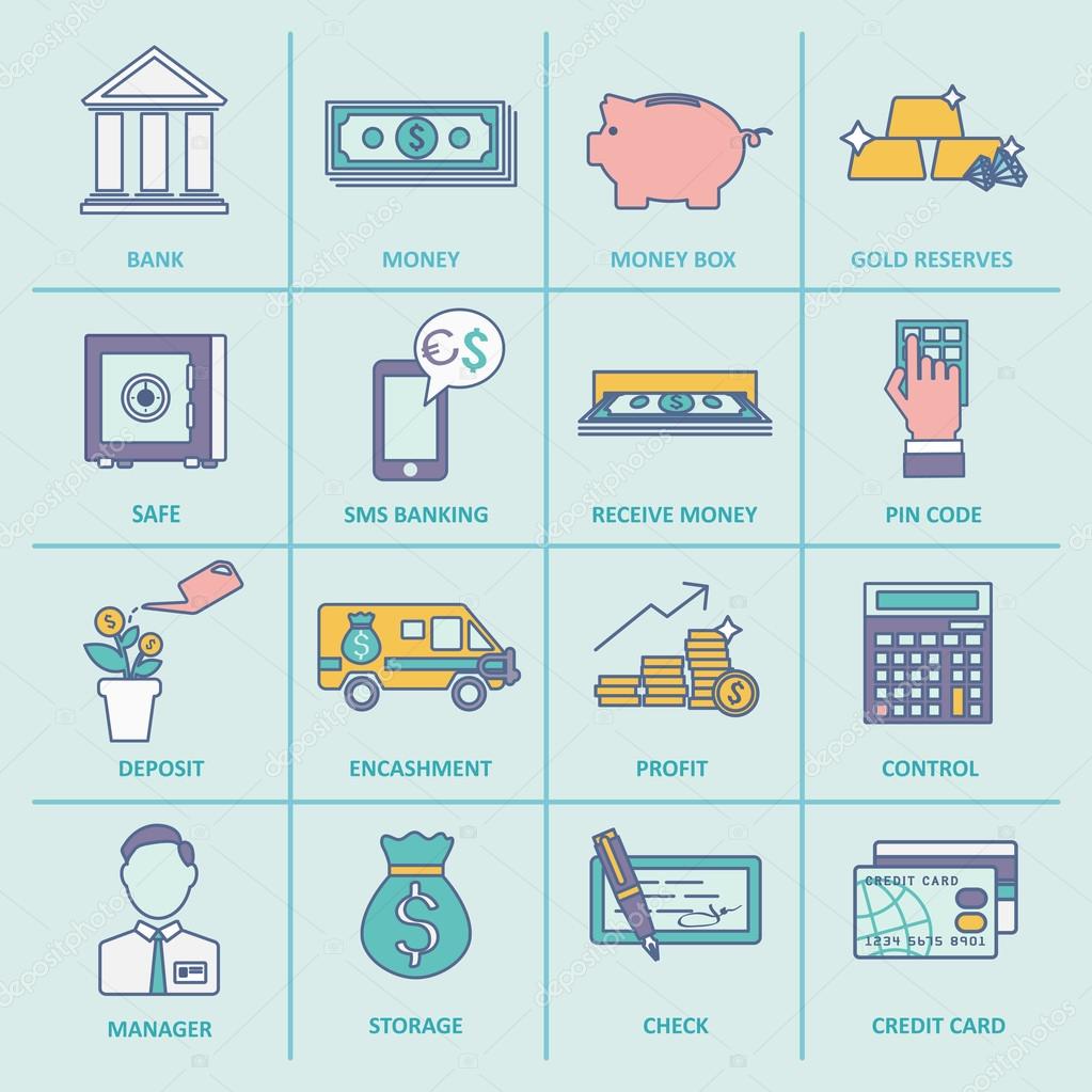 Bank Service Icons Flat Line Stock Vector by ©macrovector 53324859