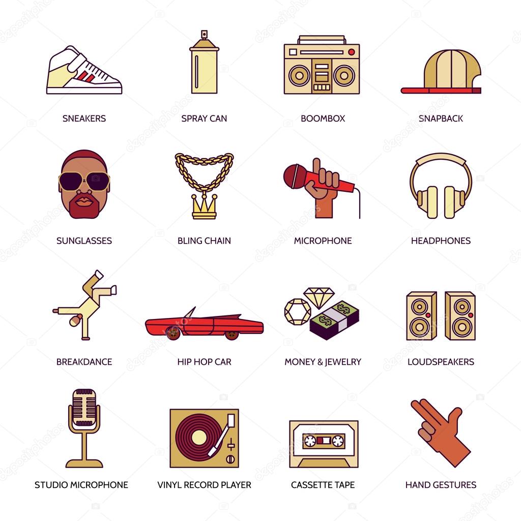 Rap Music Icons Set Stock Vector Image by ©macrovector #53849707