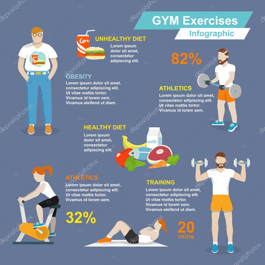 Gym sport exercises infographic — Stock Vector © macrovector #53849801