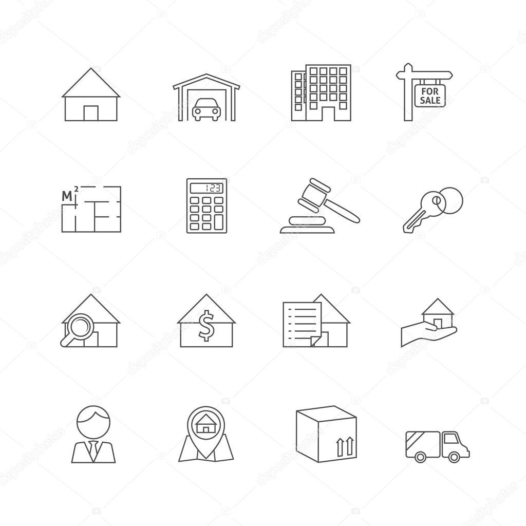 Real estate outline icons — Stock Vector © macrovector #53850207