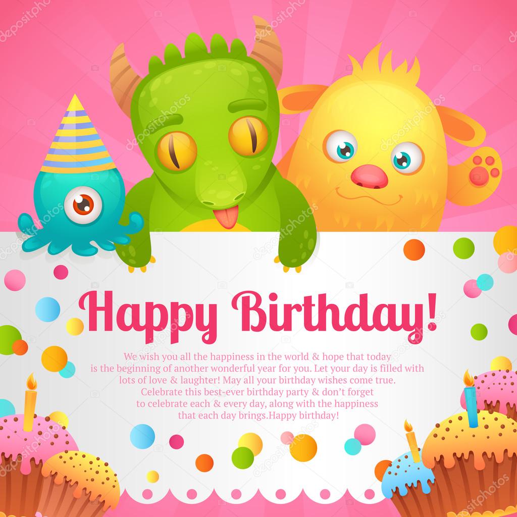 Carta de monstruos de cumpleaños Vector de stock por ©macrovector 55349207