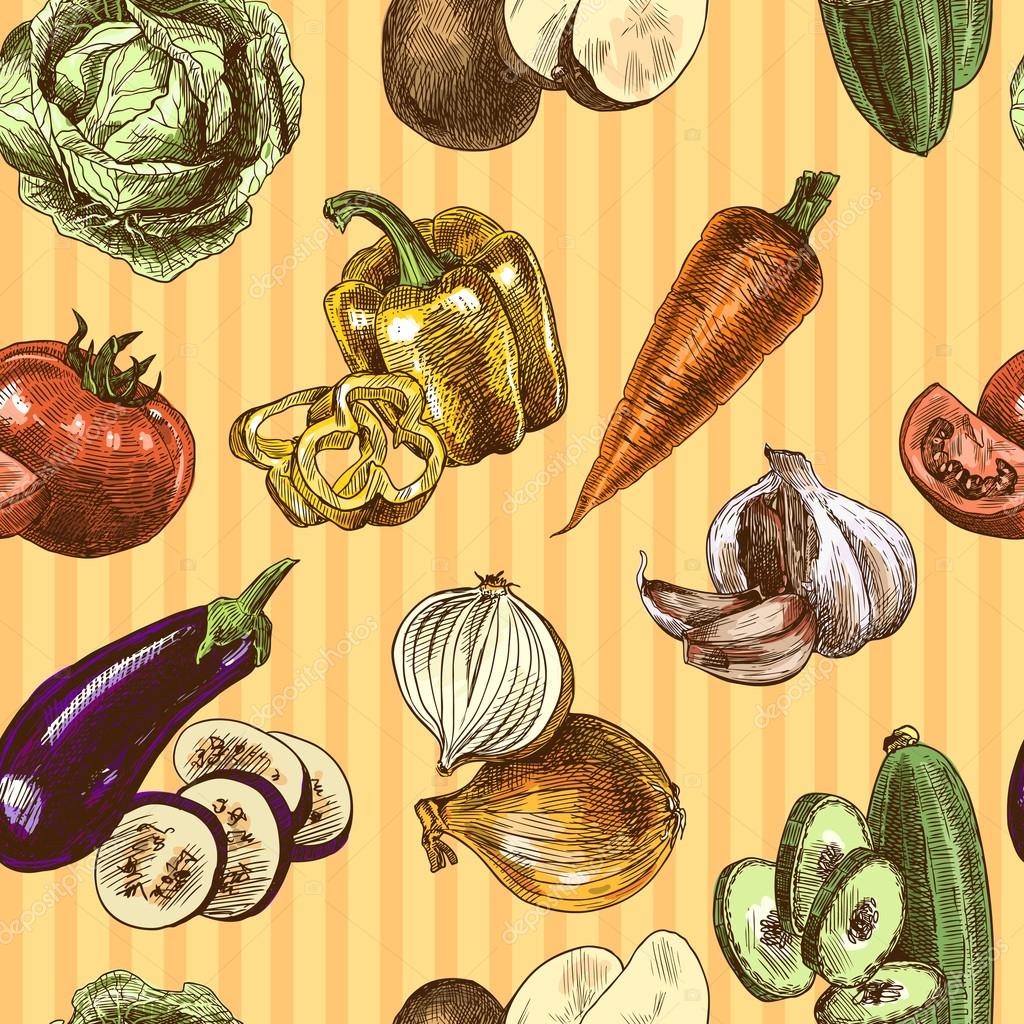 Vegetables sketch color seamless pattern Stock Vector Image by ...