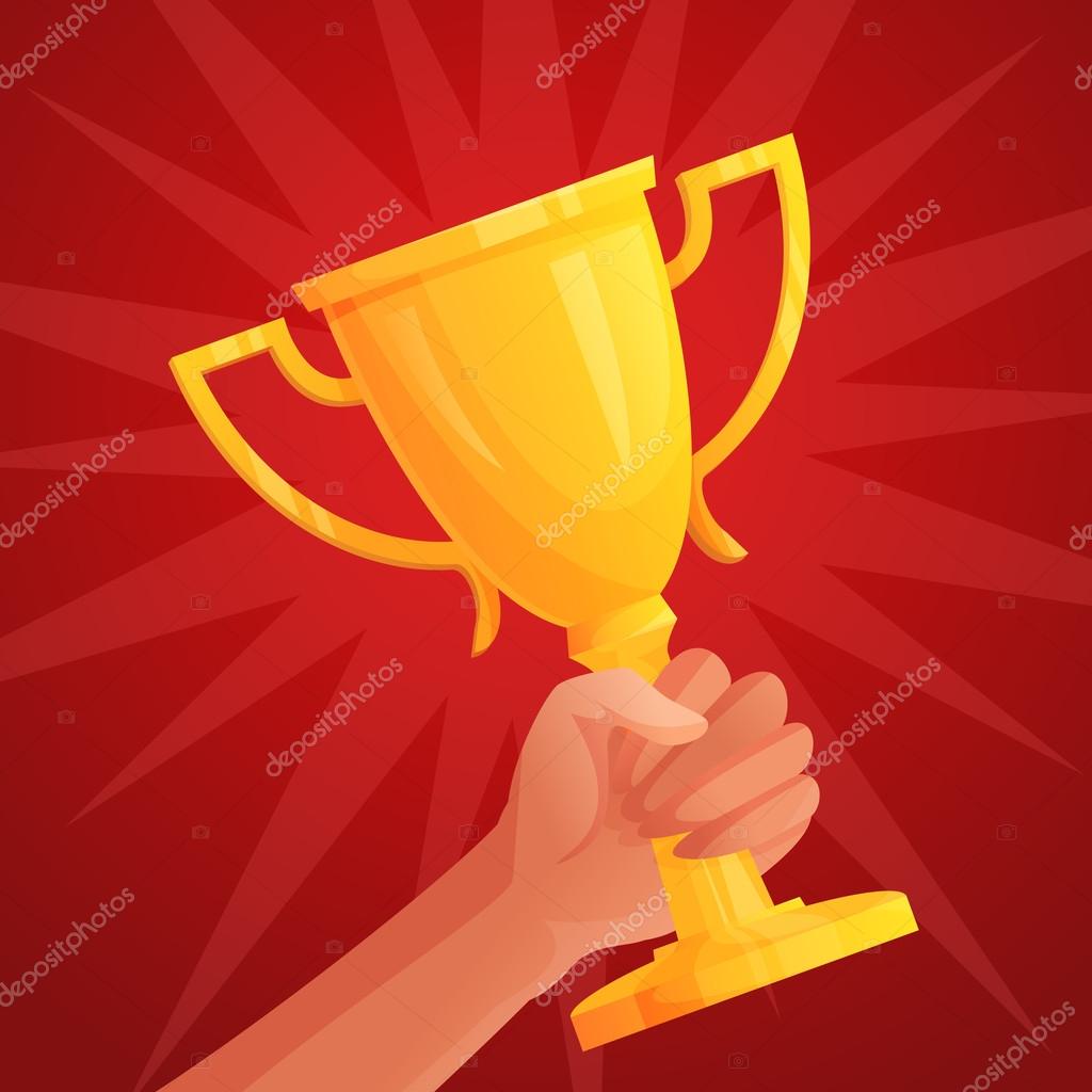 Hand Holding Trophy — Stock Vector © Macrovector 58328449