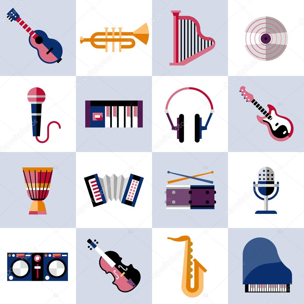 Conjunto de instrumentos musicales vector, gráfico vectorial ...