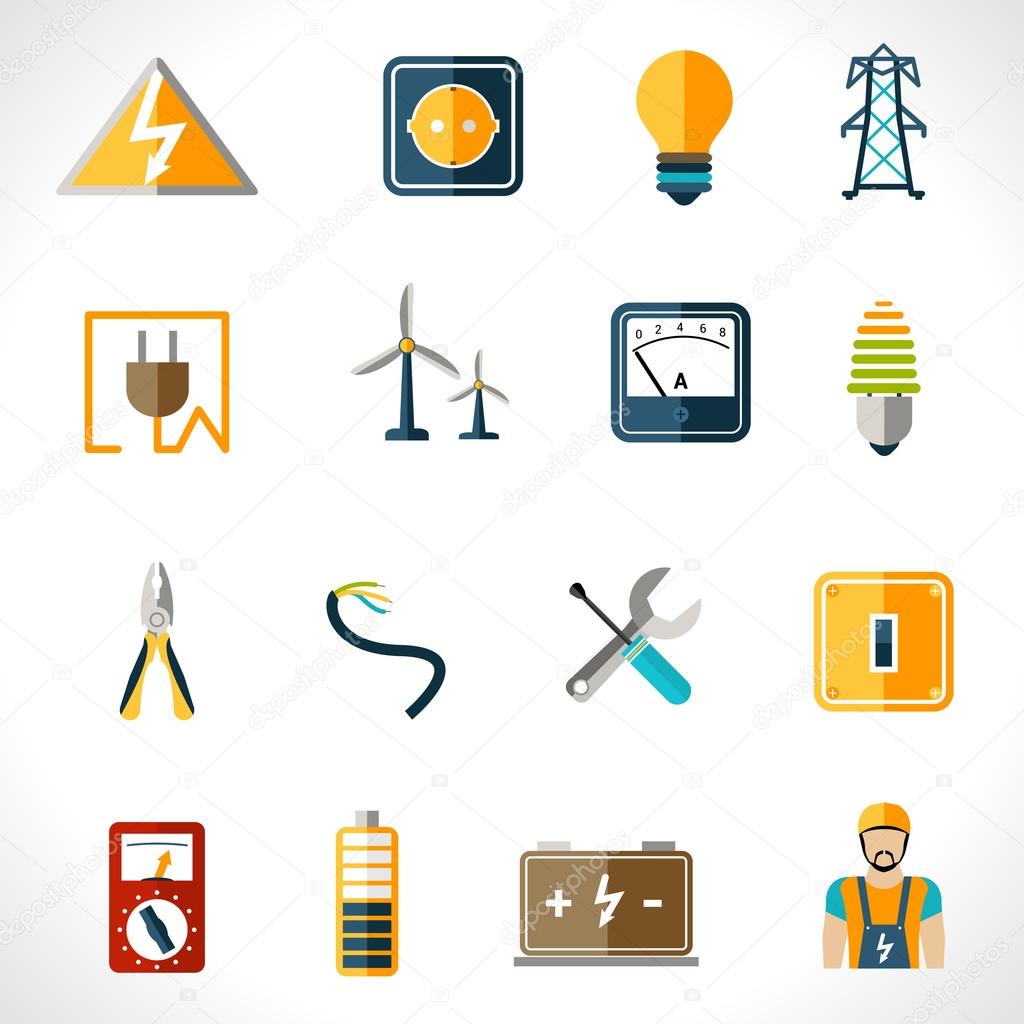 Electricity Icons Set — Stock Vector © Macrovector 62628875