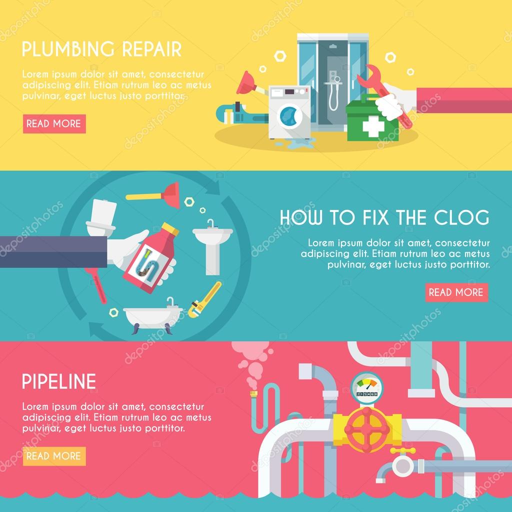 Plumbing Banner Set Stock Vector by ©macrovector 63750629