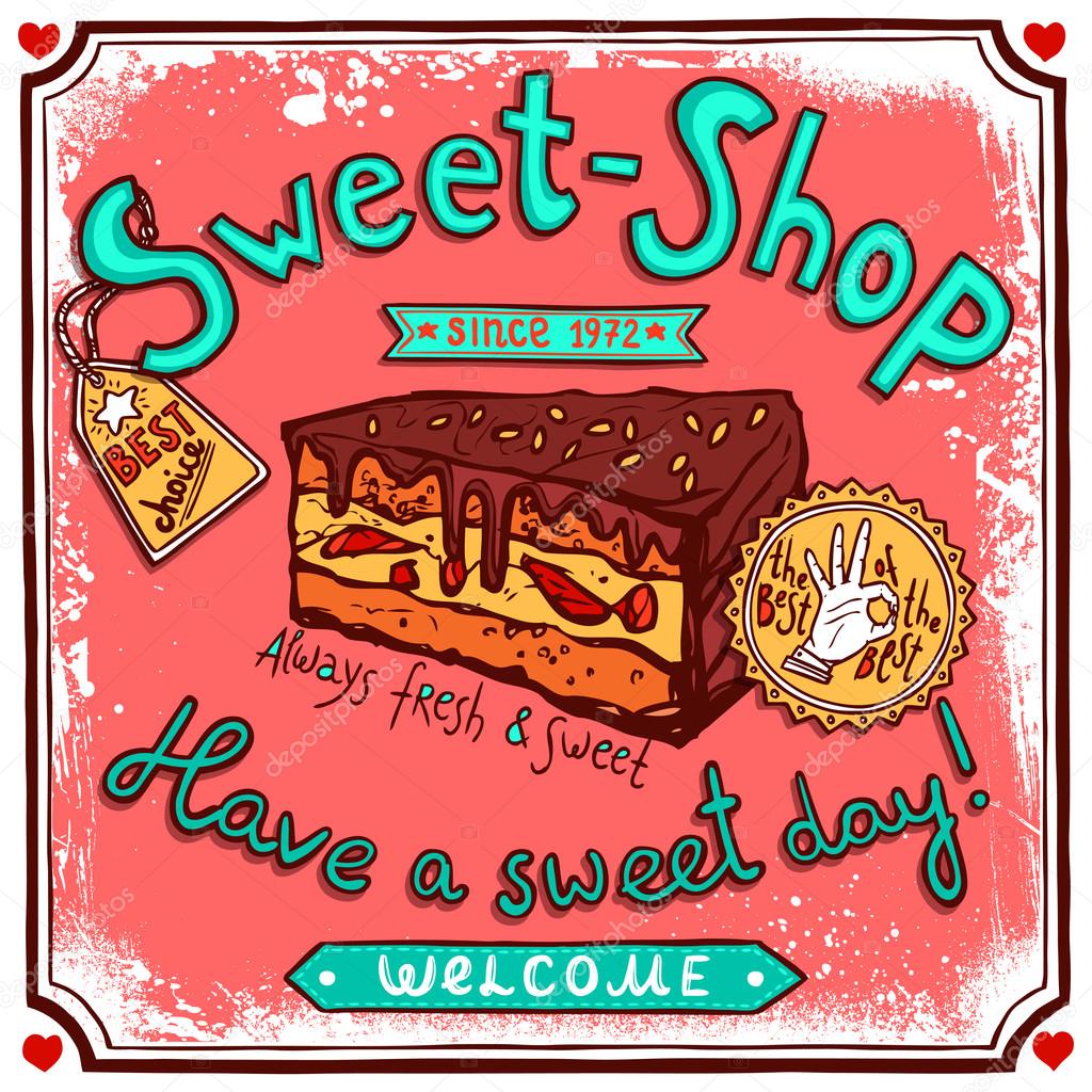 Sweetshop vintage candy poster — Stock Vector © macrovector #64857537