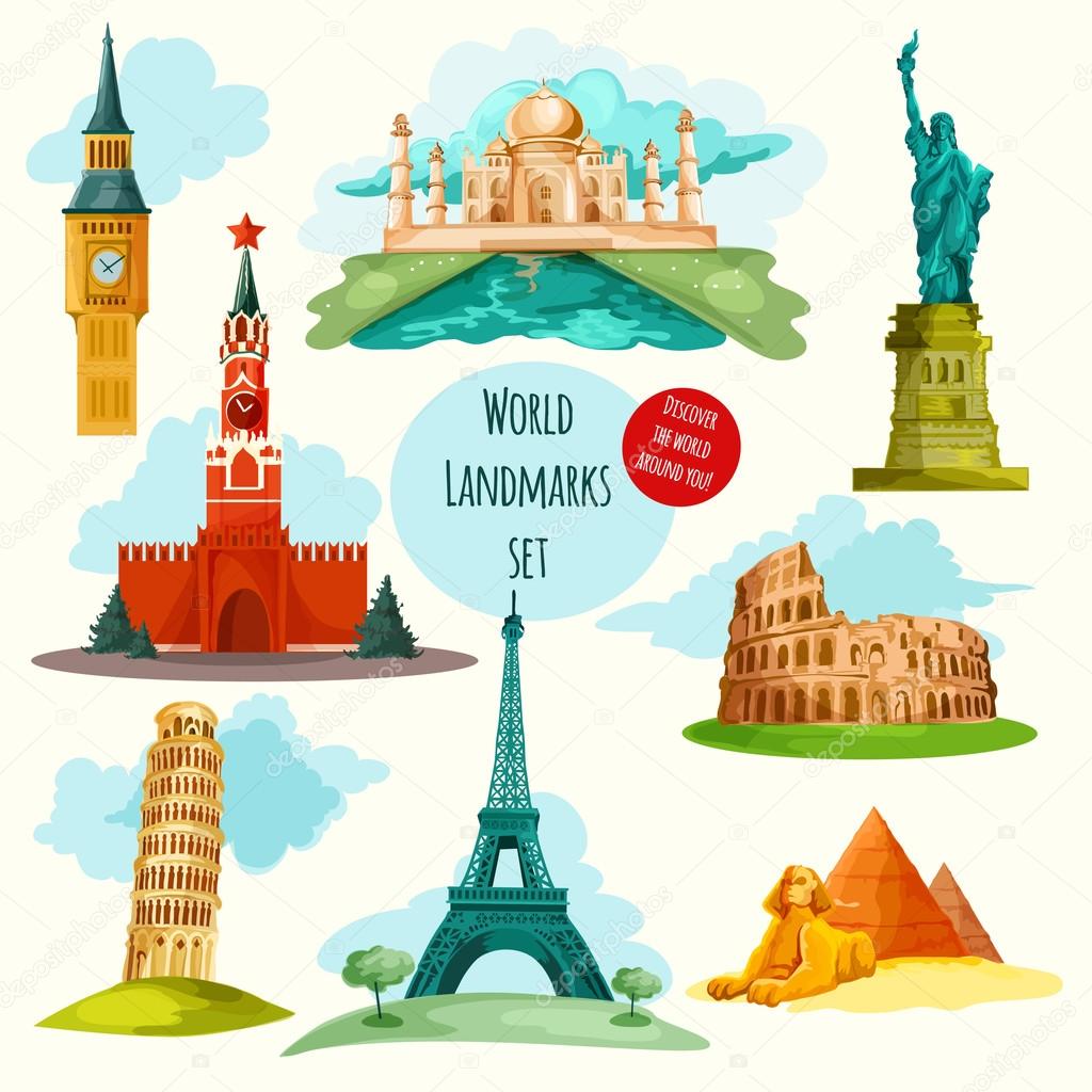 World Landmarks Set — Stock Vector © macrovector #66913371