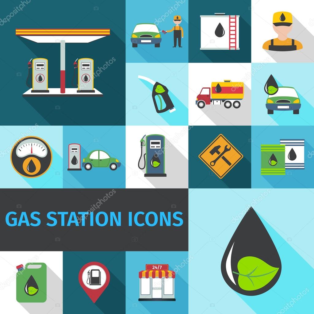 Gas Station Icons Flat — Stock Vector © macrovector #71549787