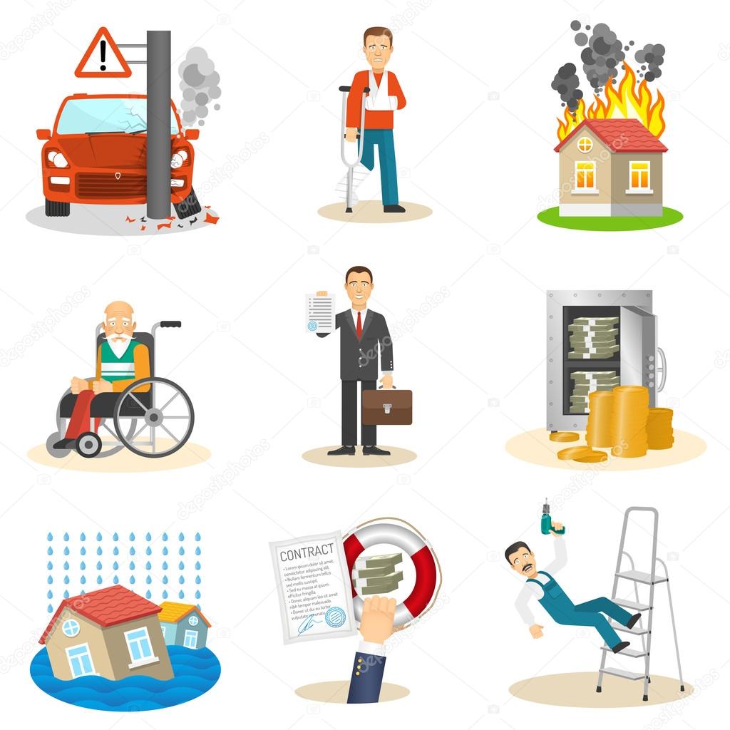 Insurance and risk icons — Stock Vector © macrovector #73456947