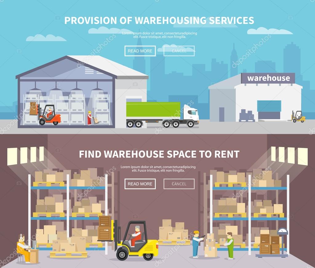 Warehouse Flat Banner Set — Stock Vector © macrovector #75873659 Warehouse Flat Banner Set — Stock Vector © macrovector #75873659