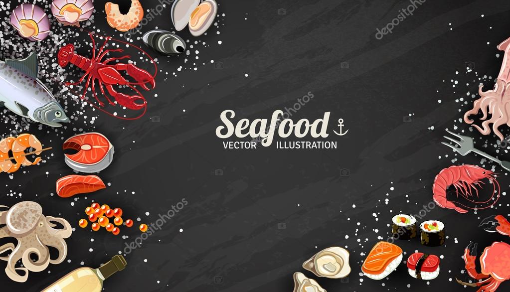 Seafood And Fish Background — Stock Vector © macrovector #77159695