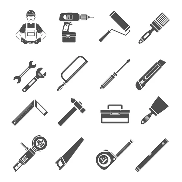 Carpenter tools black icons set — Stock Vector © macrovector #44527349
