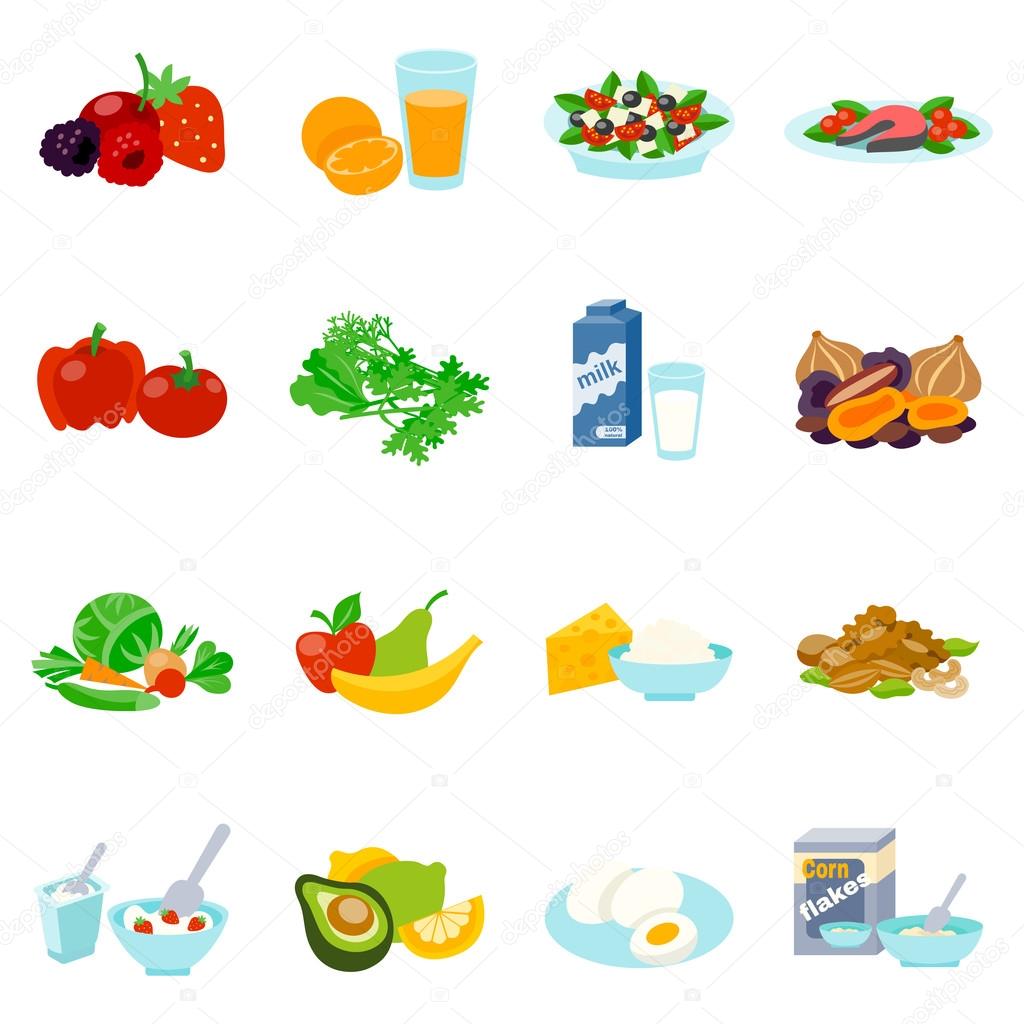 Healthy Food Flat Icons Set Stock Vector Image by ©macrovector #78965236