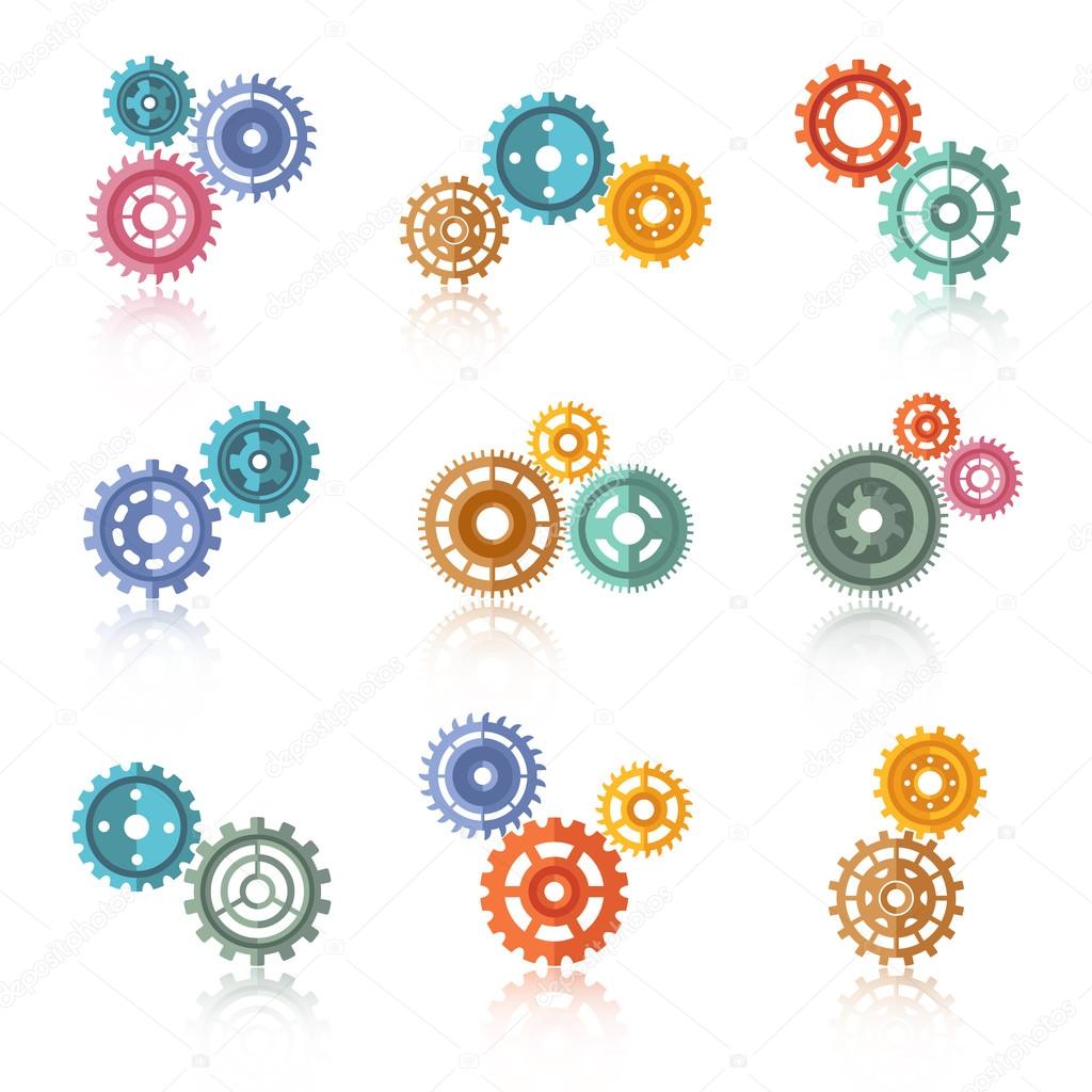 Connected Color Gears Icons Set — Stock Vector © macrovector #82164096