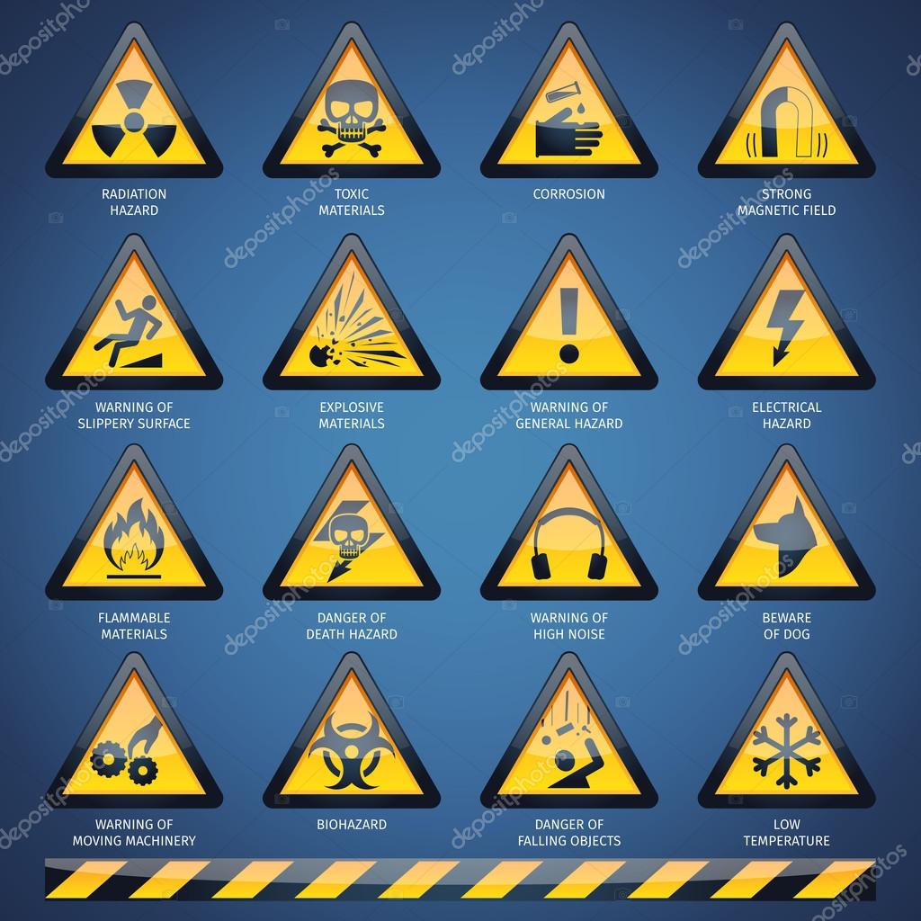 Hazard Signs Set — Stock Vector © macrovector #82164456