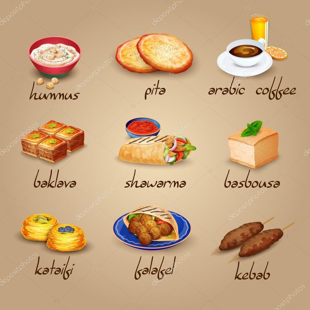 Arabic Food Icons Set — Stock Vector © macrovector #84088824