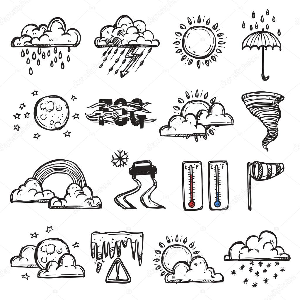 Doodle Weather Set ⬇ Vector Image by © macrovector | Vector Stock 84089510