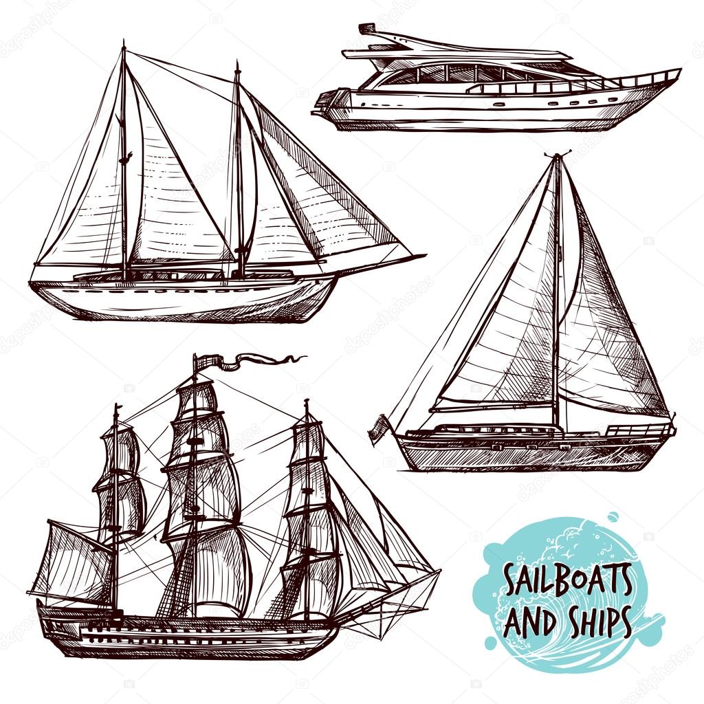 Sail Ships Set — Stock Vector © macrovector #84089528