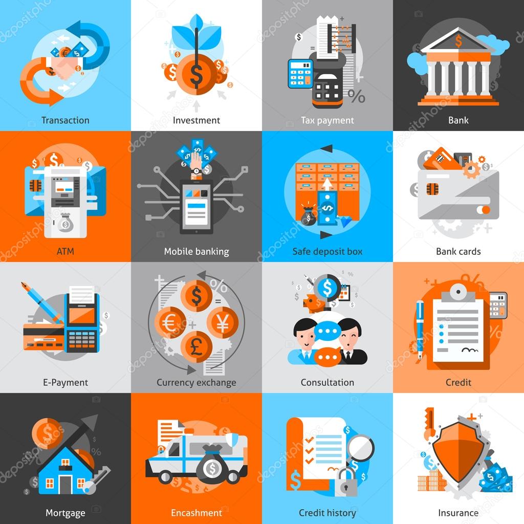 Banking Icons Set — Stock Vector © macrovector #87521082 Banking Icons Set — Stock Vector © macrovector #87521082