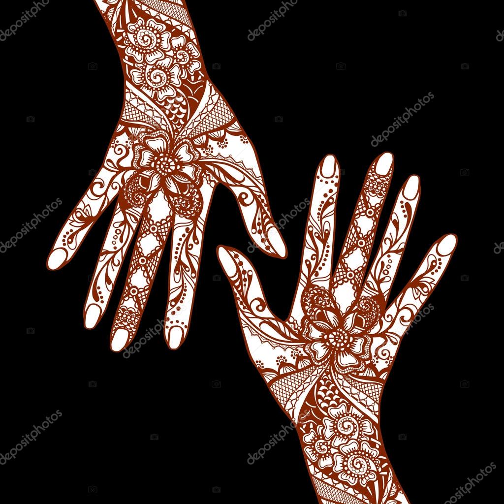 Mehendi Hands On Black Background Stock Vector Image by ©macrovector ...