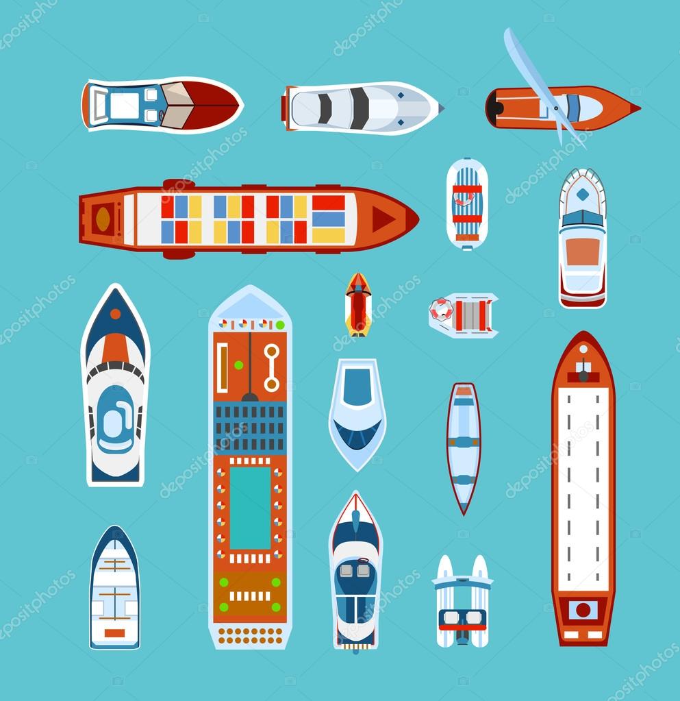 Ships top view flat icons set — Stock Vector © macrovector #89255752