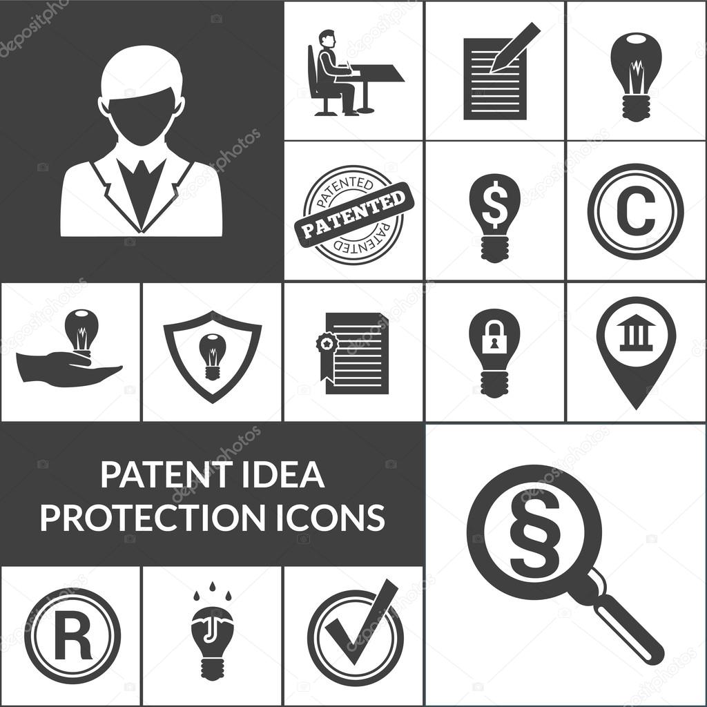 Patent Idea Protection Icons Black — Stock Vector © macrovector #89255954