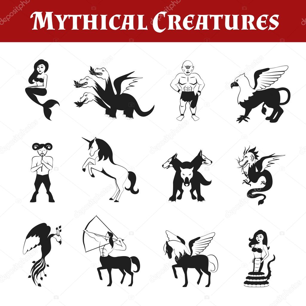 Mythical Creatures Black And White Stock Vector Image by ©macrovector ...