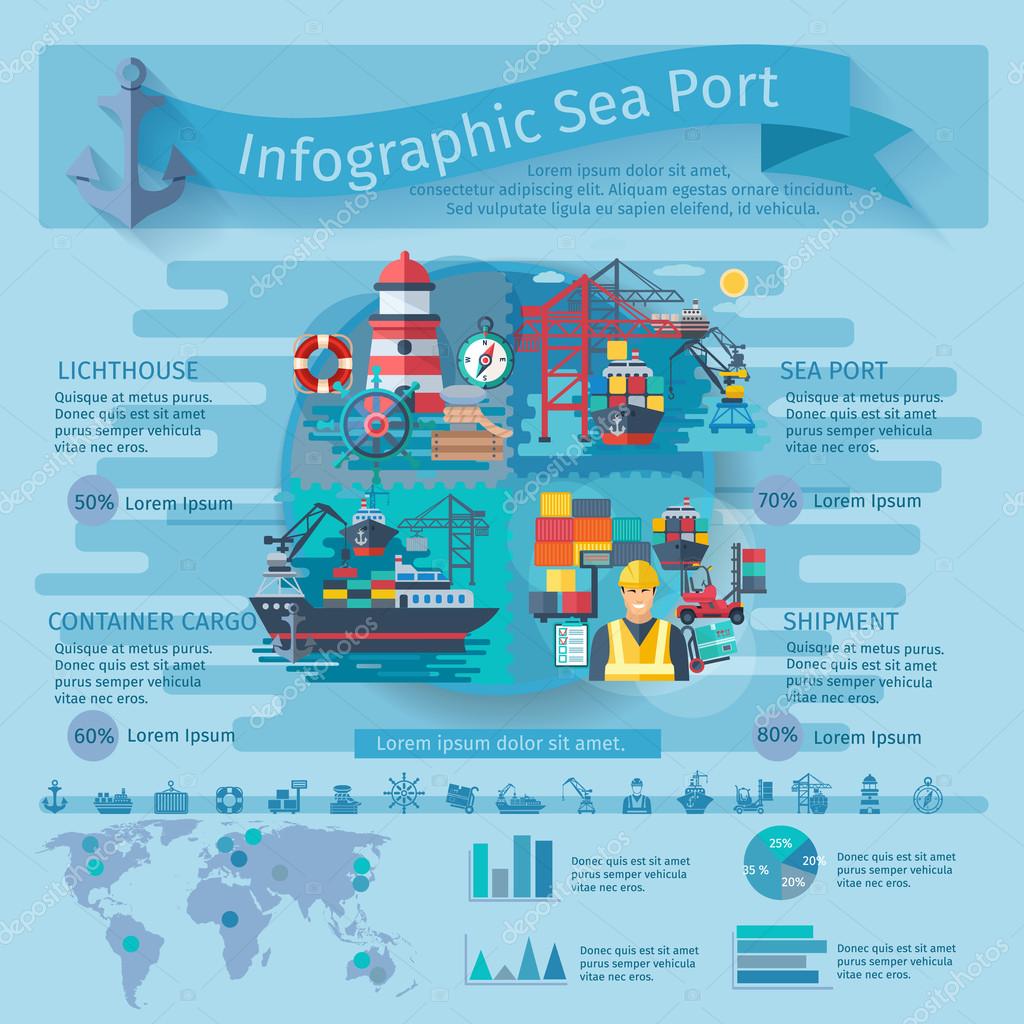 Sea Port Infographics Set Stock Vector by ©macrovector 93121788