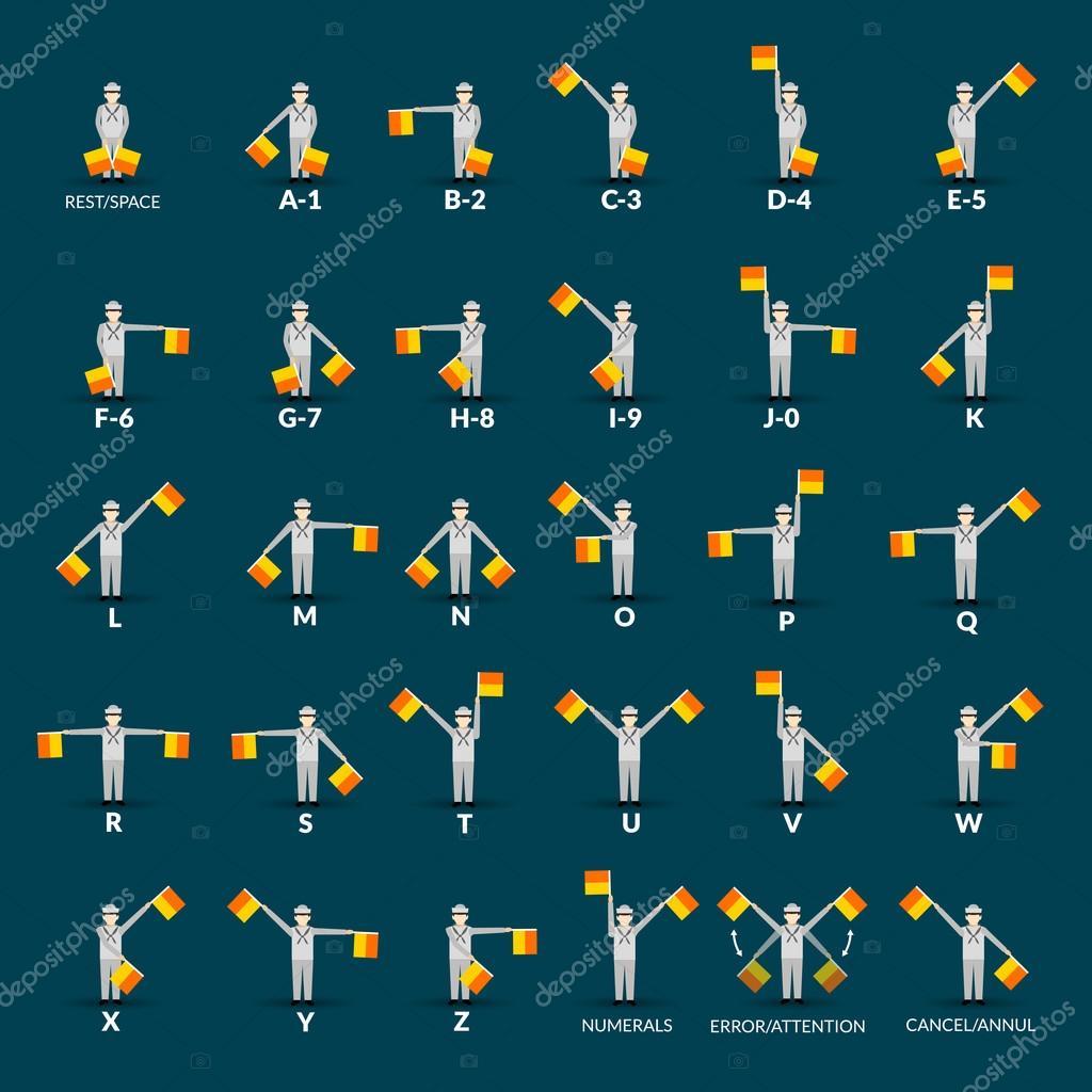 Semaphore Alphabet Icons Set — Stock Vector © macrovector #93123170