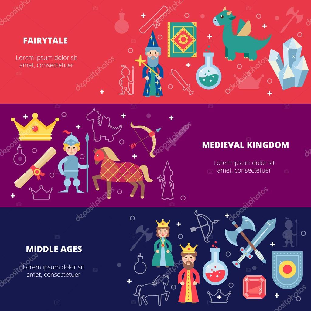 Conjunto de pancartas medievales Vector de stock por ©macrovector 93124416