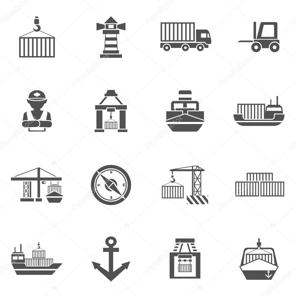 Seaport Black Icons Set Stock Vector by ©macrovector 93566162