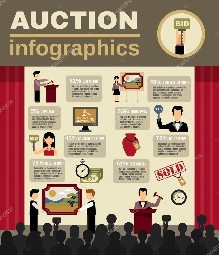 Auction Infographic Set Stock Vector Image by ©macrovector #93645658