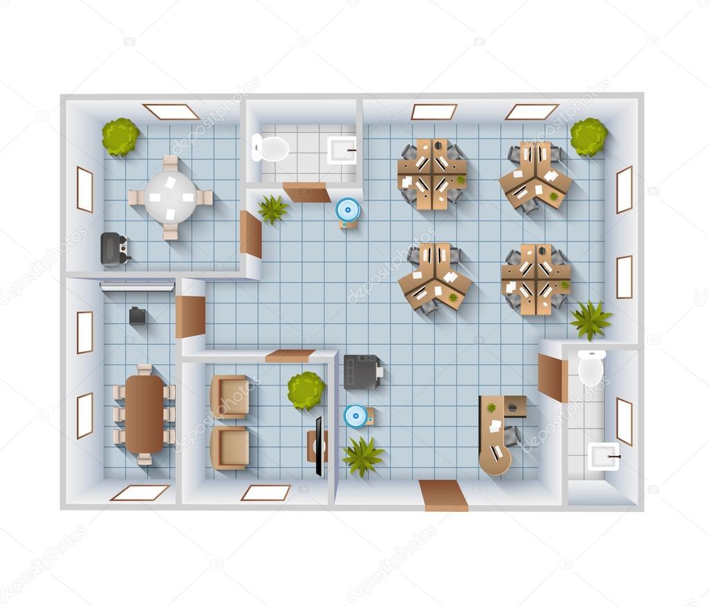 Office Interior Top View — Stock Vector © macrovector #93645890