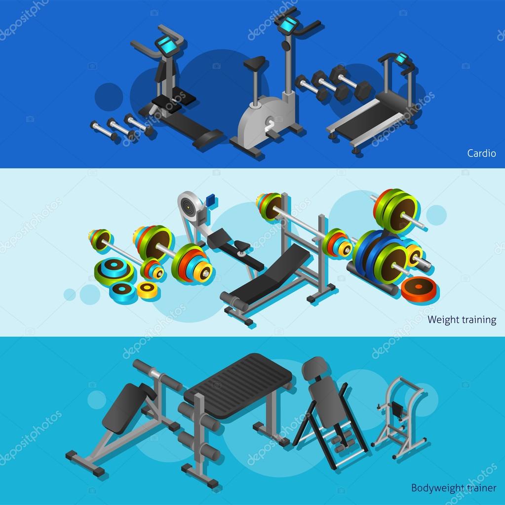 Fitness Equipment Posters Set — Stock Vector © macrovector #93645940